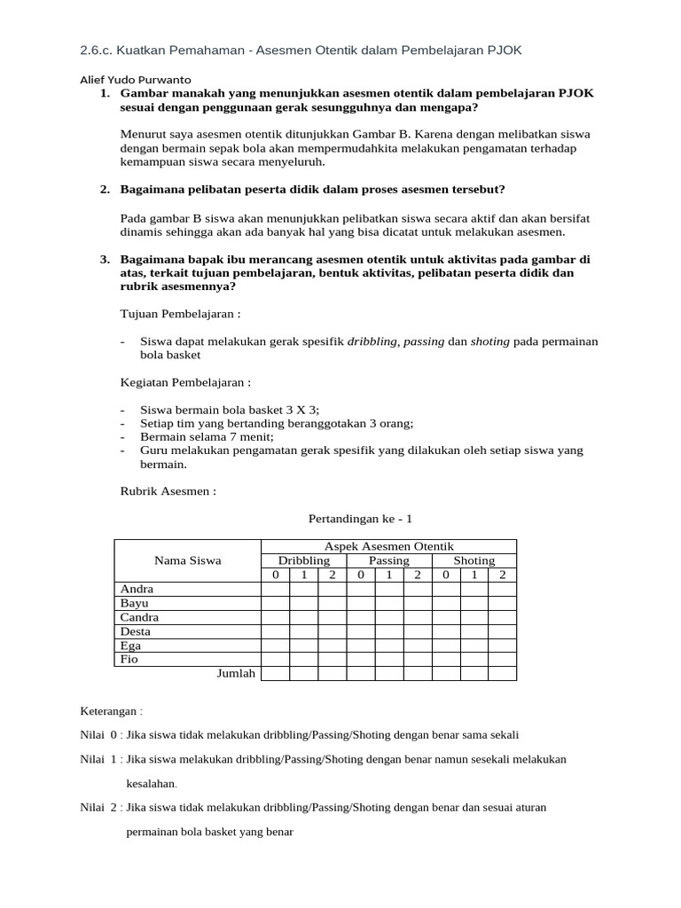 2.6.c. Kuatkan Pemahaman - Asesmen Otentik Dalam Pembelajaran PJOK - Alief Yudo | PDF