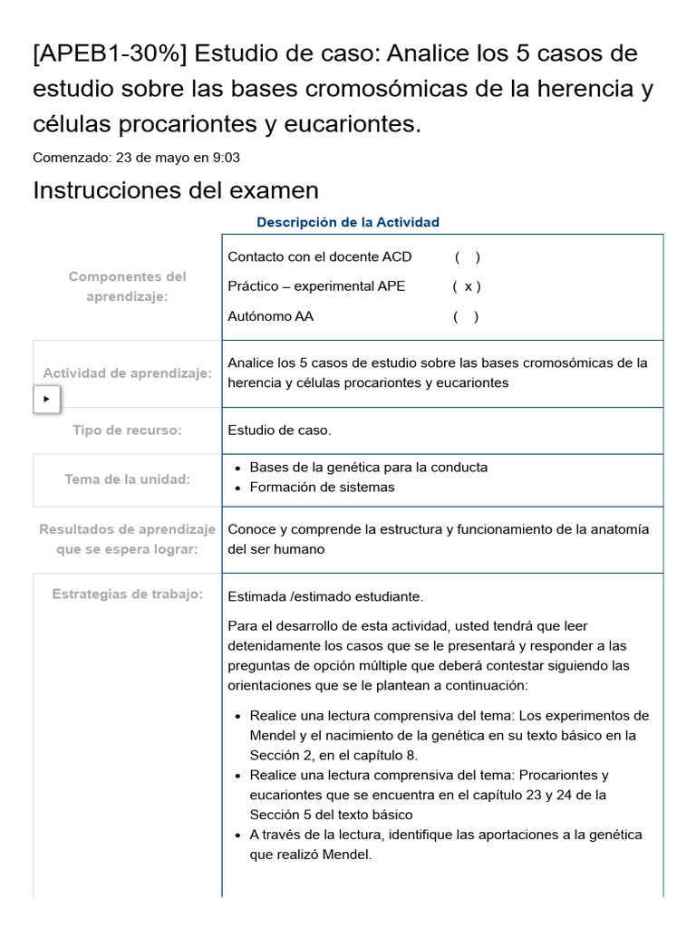 Examen - (APEB1-30%) Estudio de Caso - Analice Los 5 Casos de Estudio Sobre Las Bases ...