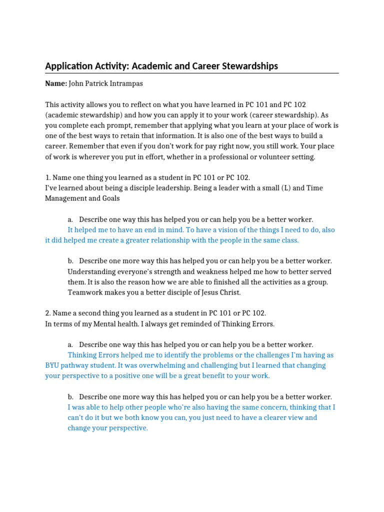 pc103 W02 Document Applicationactivityeducationcareerstewardships Template | PDF | Career & Growth