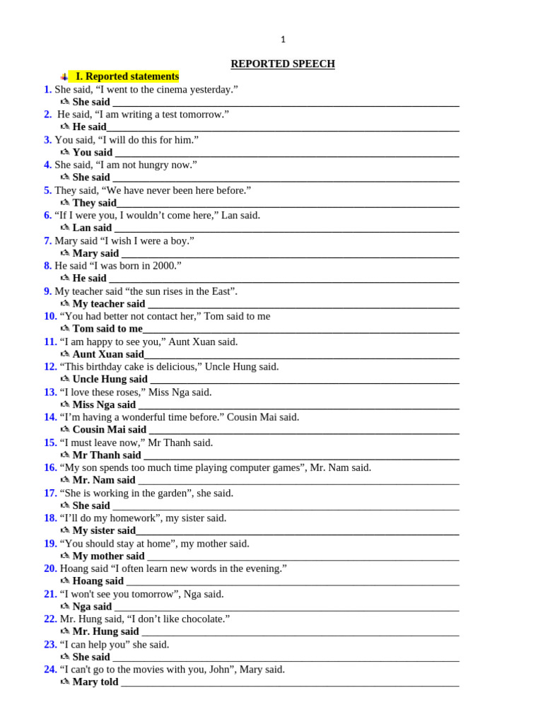 Reported Speech Practice | PDF | Home & Garden