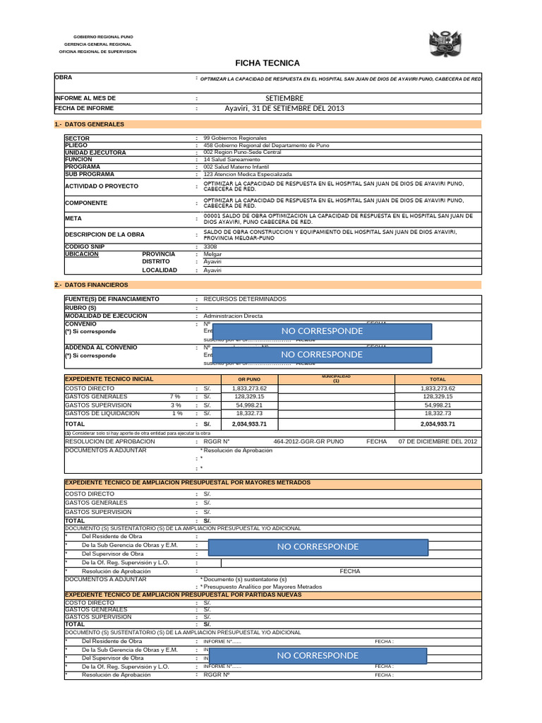 1.-Ficha Tec. Setiembre | PDF | Hospital | Ingeniería