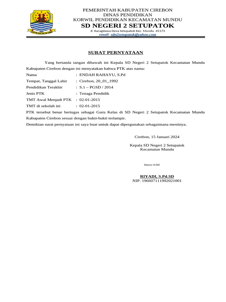 Contoh Surat Pernyataan PTK | PDF
