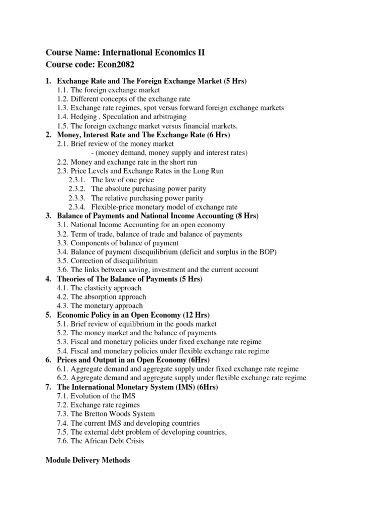 Course Outline - 1837873413international Economics II PDF | PDF ...