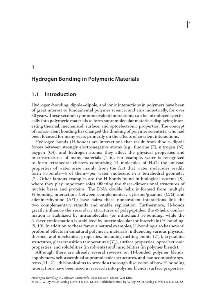 Hydrogen Bonding in Polymeric Materials | PDF | Hydrogen Bond ...