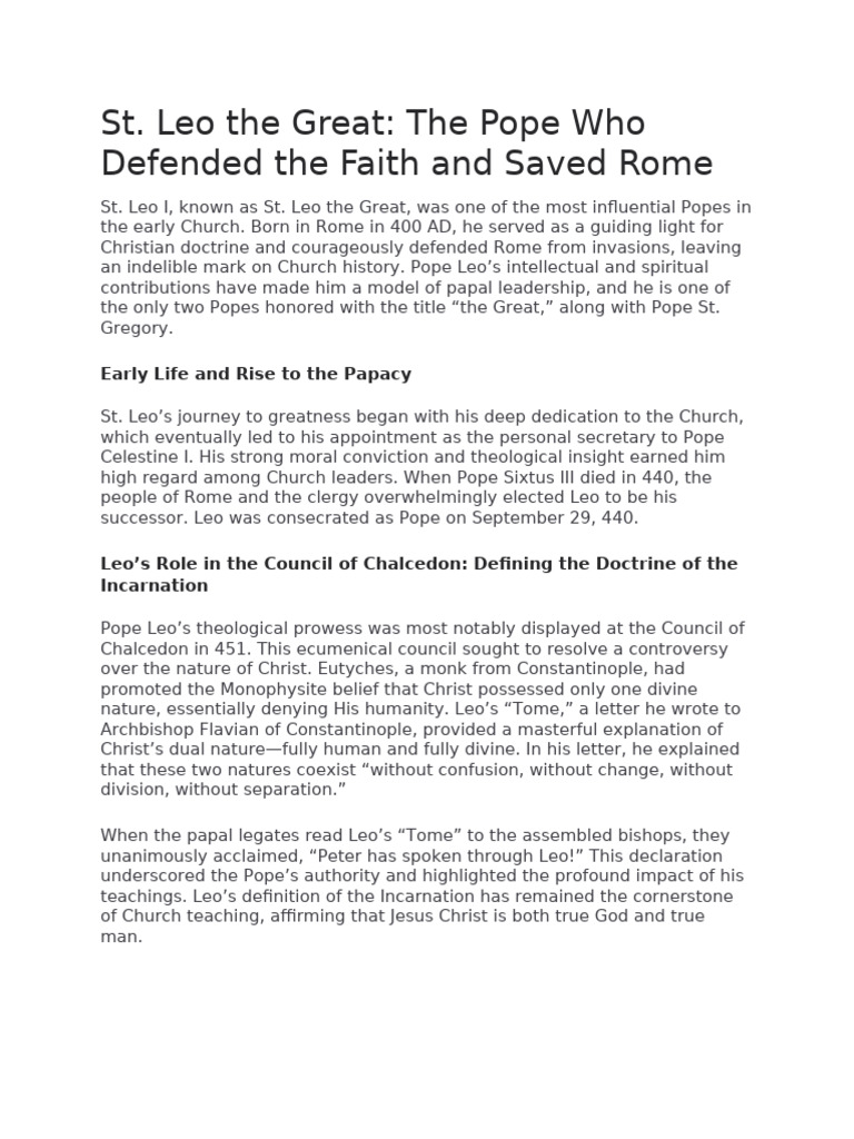 St. Leo The Great: The Pope Who Defended The Faith and Saved Rome | PDF ...