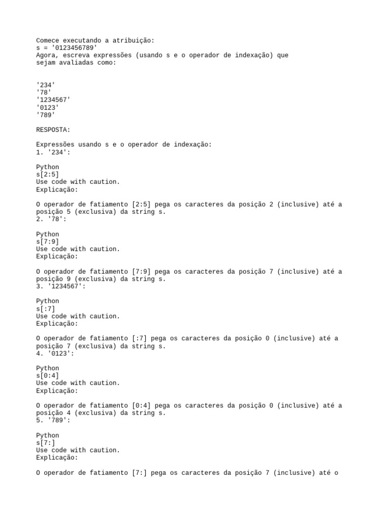 Fatiamento de Strings em Python | PDF