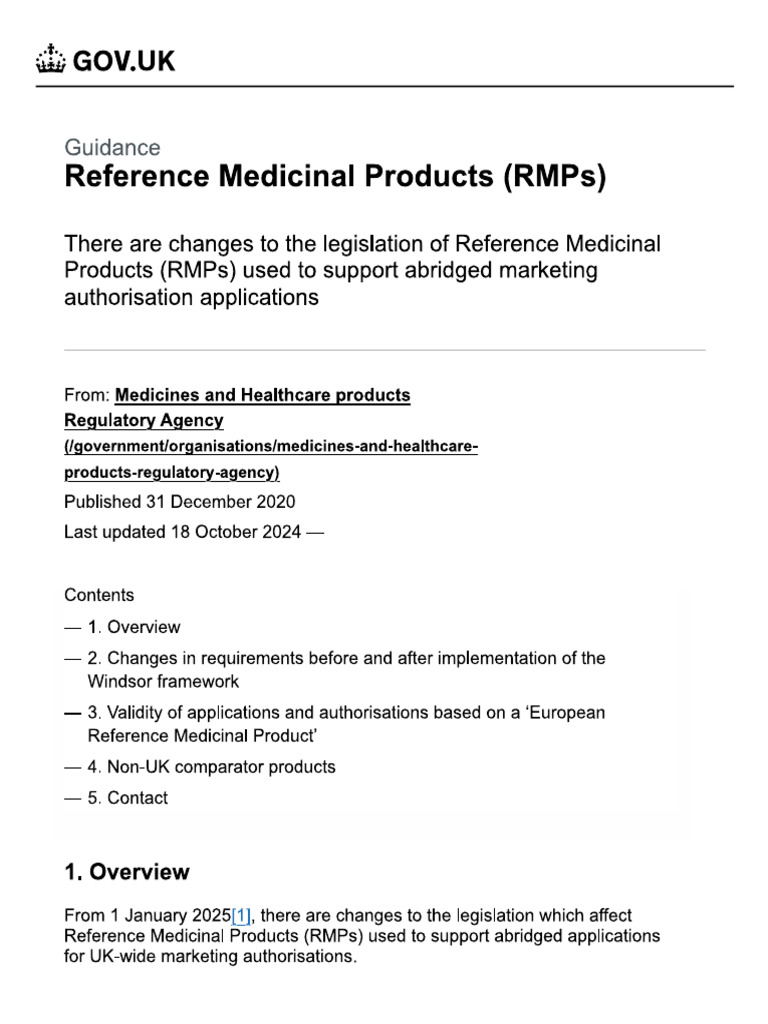 MHRA's New Guidance On Reference Medicinal Products | PDF