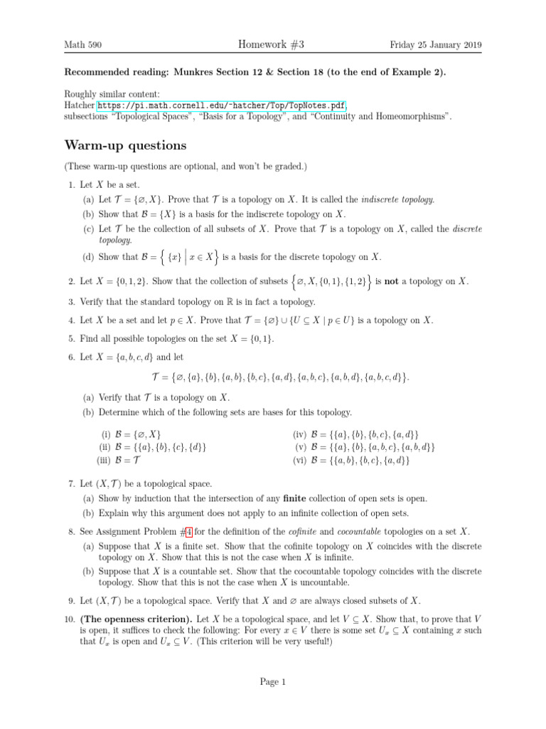 Math 590 Homework #3: Topology Concepts | PDF | Continuous Function ...