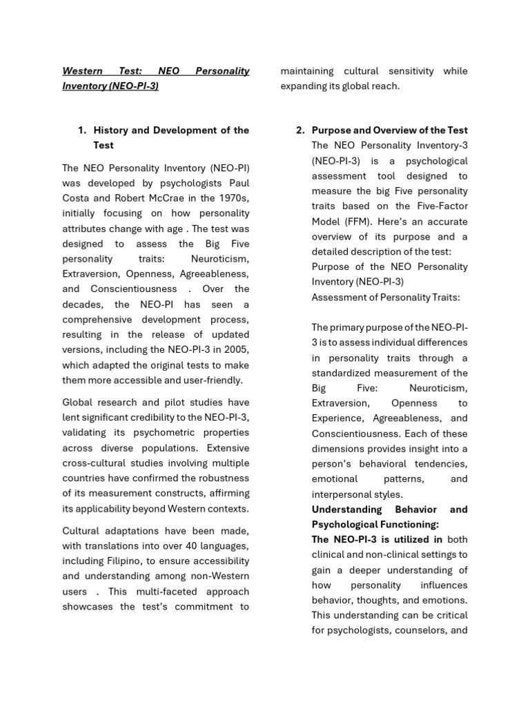 Neo Pi 3 | PDF | Validity (Statistics) | Psychology