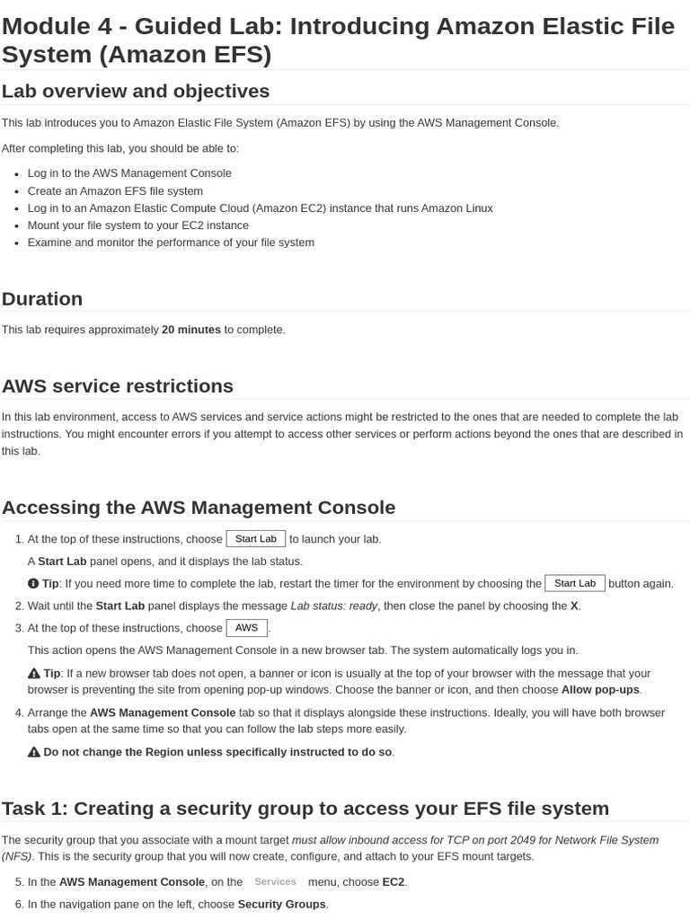 AWS EFS Lab for Beginners | PDF | File System | Secure Shell