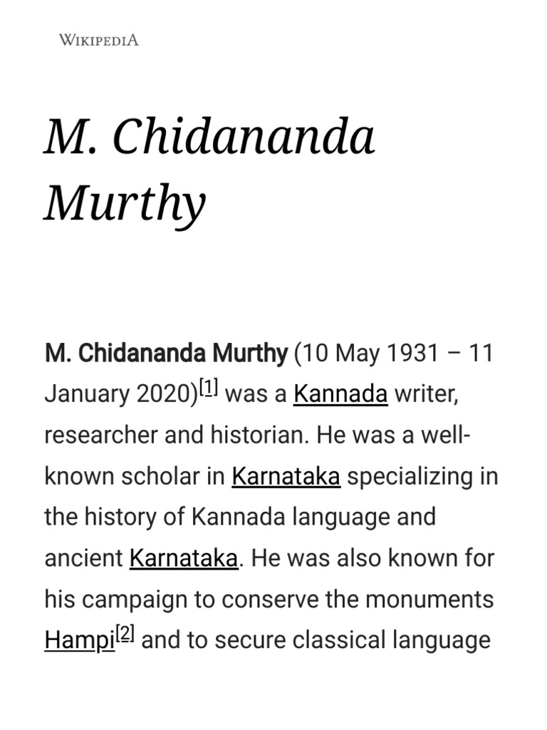 M. Chidananda Murthy - Wikipedia | PDF | Social Science | Travel