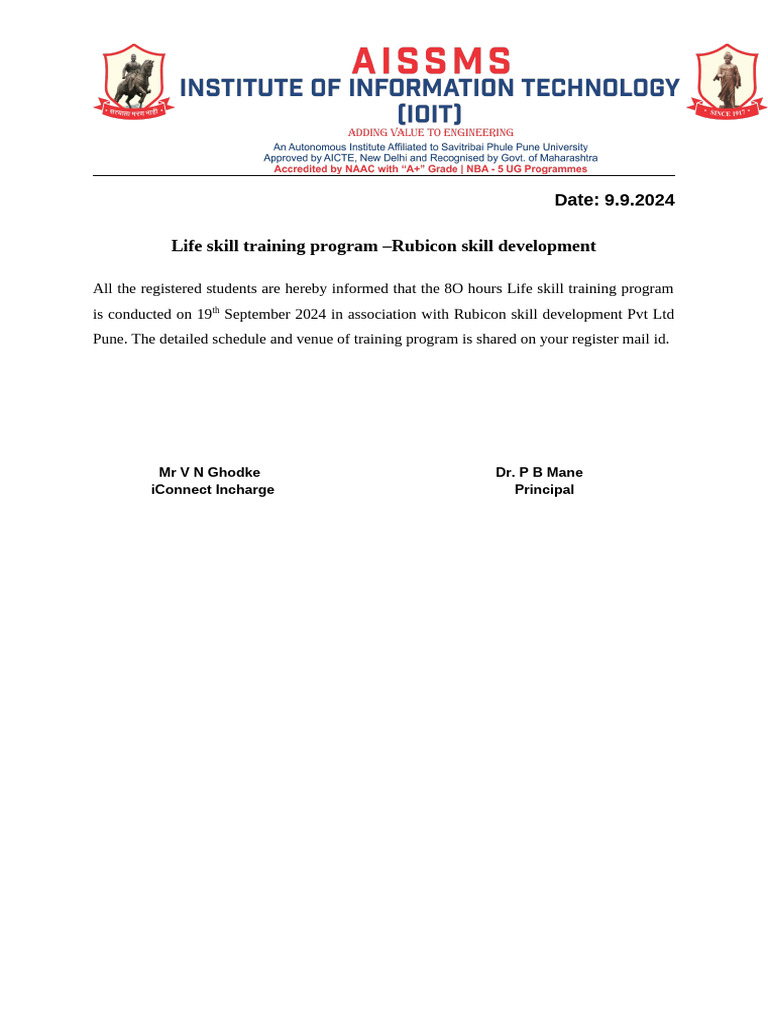 Life Skill Training Program 2024 | PDF | Finance & Money Management