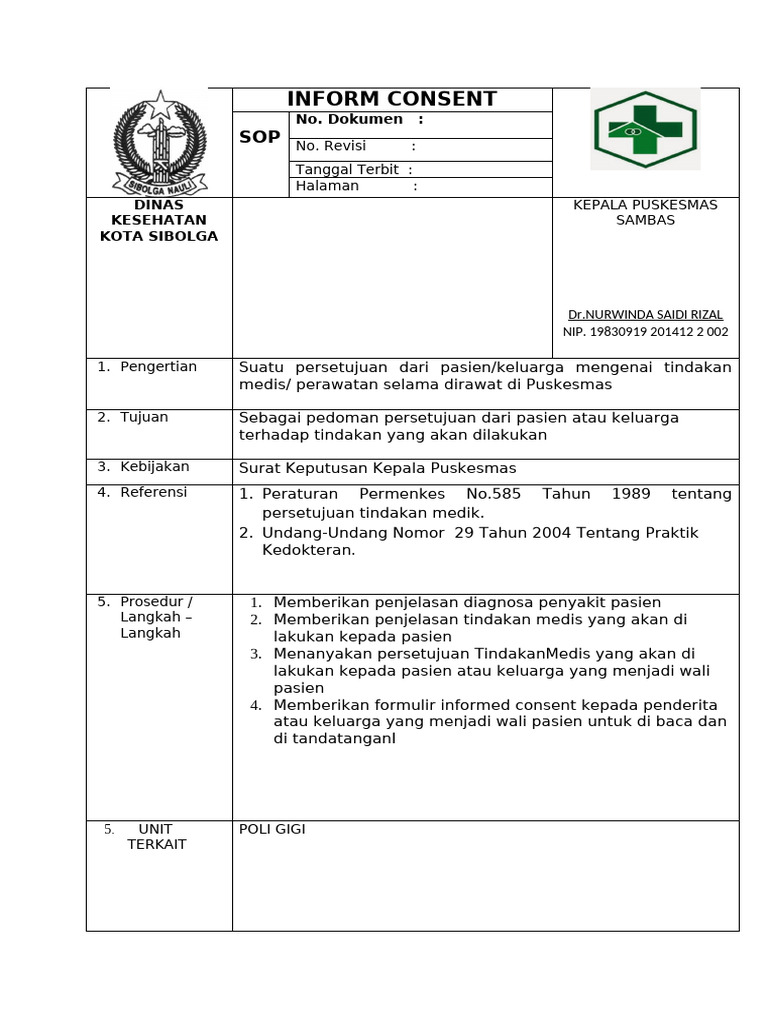 Prosedur Informed Consent Puskesmas | PDF | Hukum