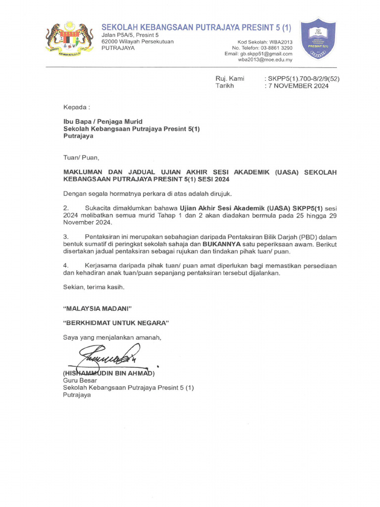 Surat & Jadual Uasa SKPP 5 | PDF