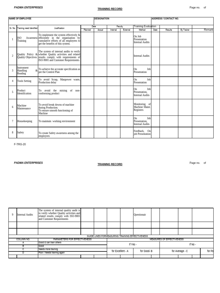 Employee Training Record Overview | PDF | Audit | Iso 9000