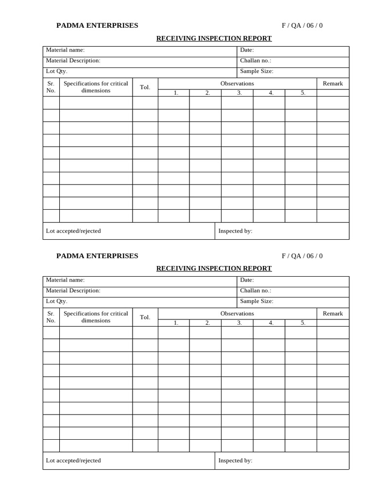 Receiving Inspection Report | PDF