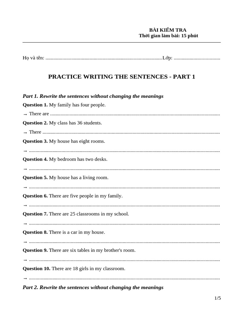 Practice Writing The Sentences - Part 1 | PDF | Interior Design ...