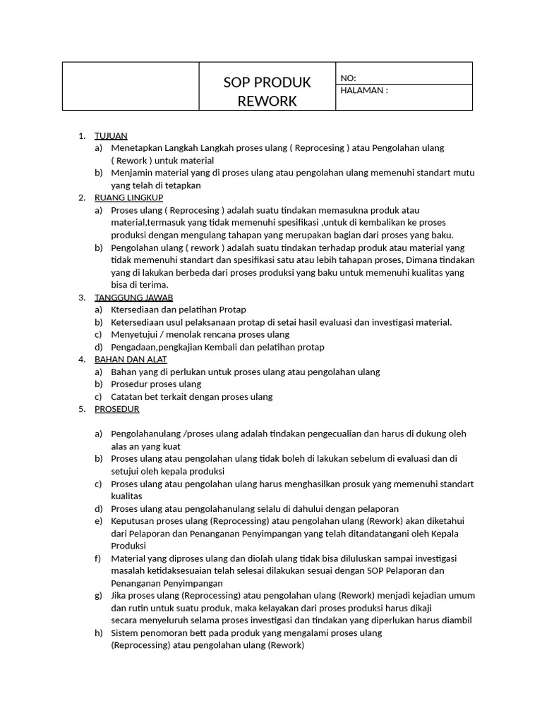 Sop Produk Rework 2 | PDF | Komputer