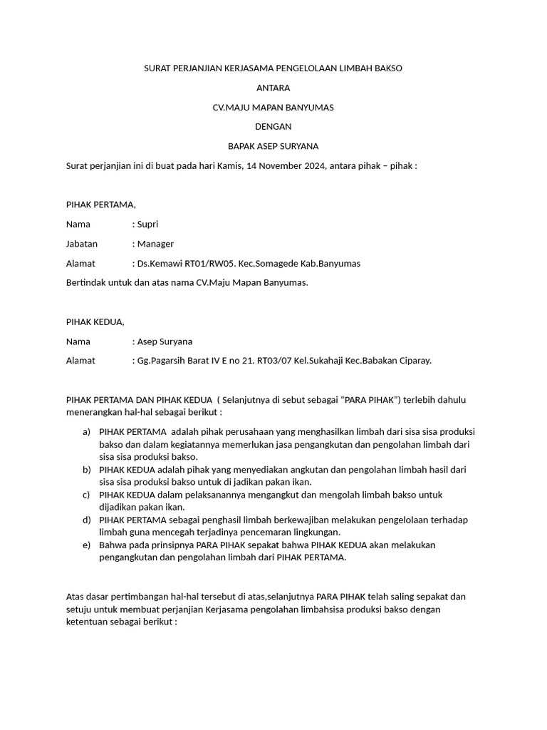 Surat Perjanjian Limbah | PDF | Griya & Taman | Sains & Matematika