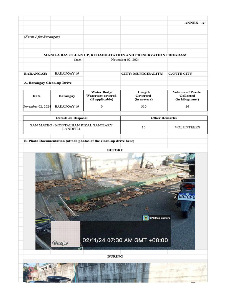 Barangay 16 - Weekly Clean Up (November) - Nov - W1 | PDF