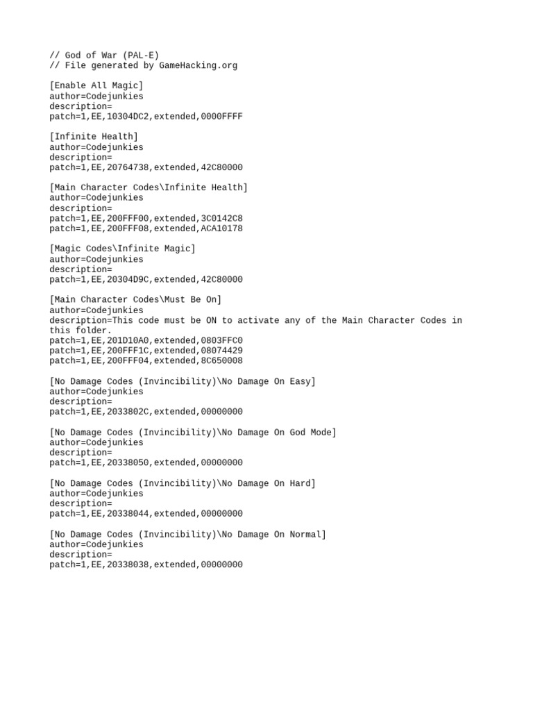 God of War (PAL-E) .Pnach | PDF