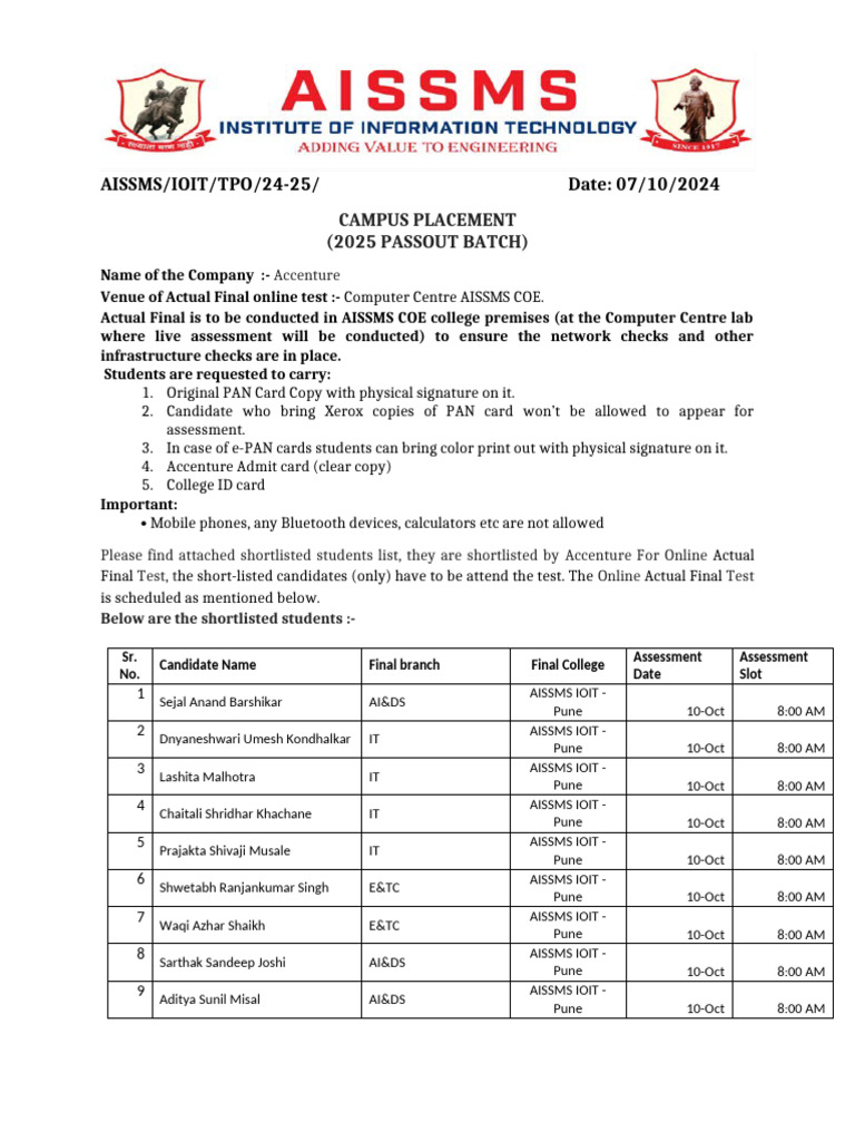 Accenture Updated Notice 2024-25. | PDF