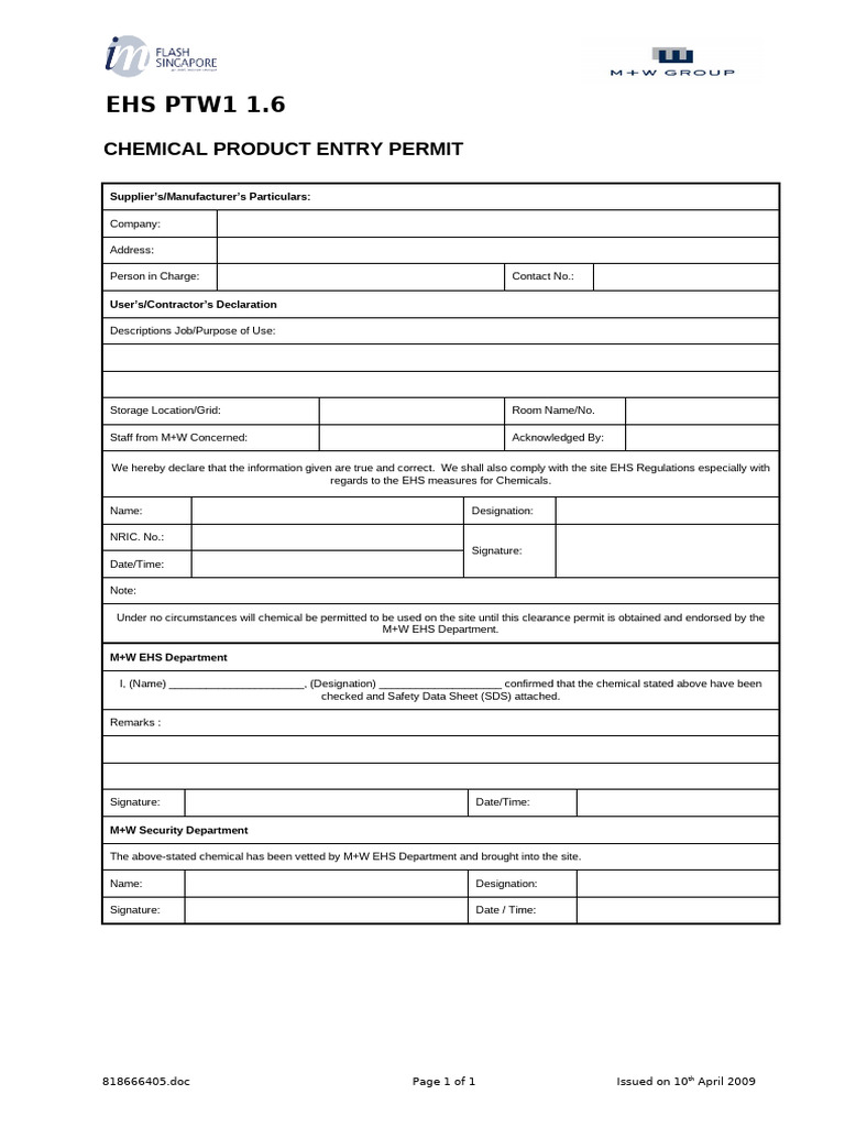 Chemical Product Entry Permit | PDF