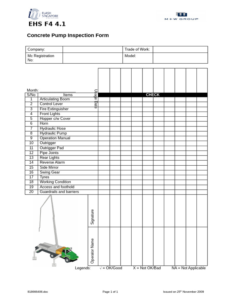 Concrete Pump Truck Inspection Form | PDF