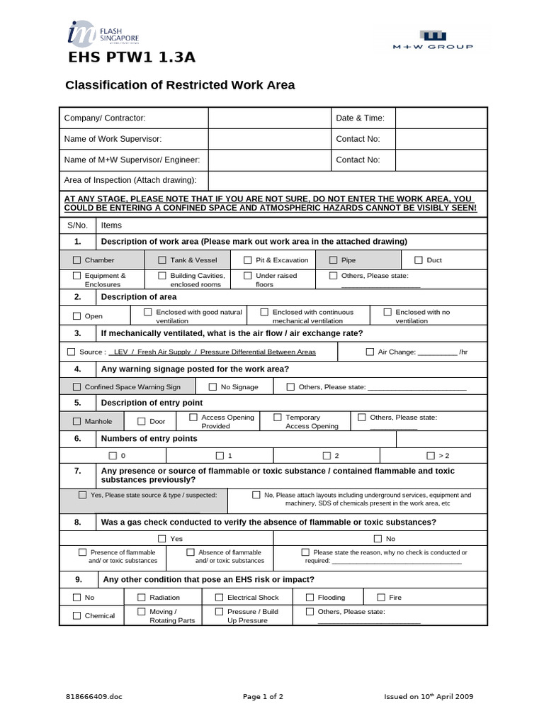 EHS Work Area Classification Guide | PDF | Ventilation (Architecture ...
