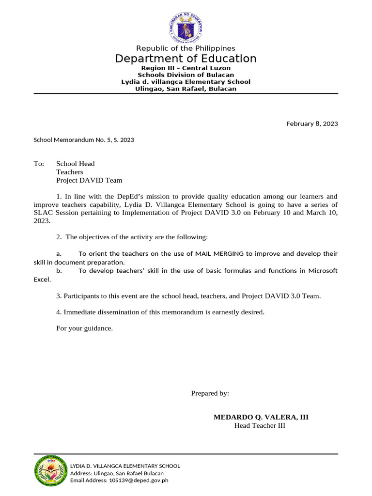 Memo Project David LAC | PDF