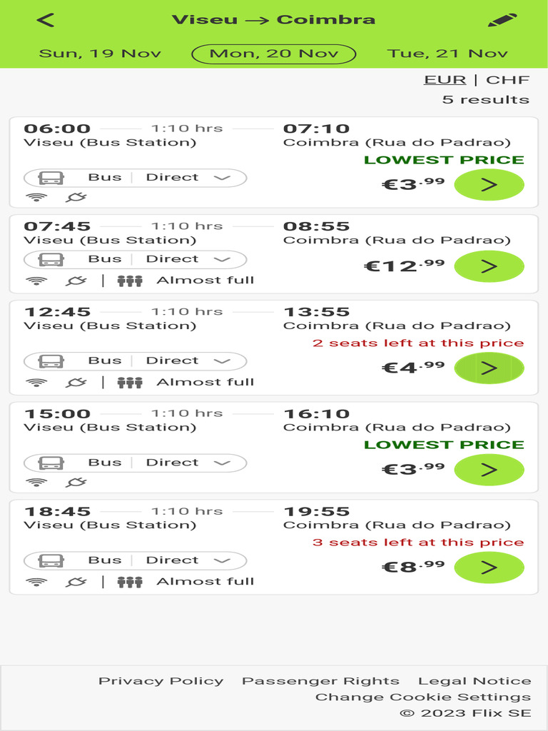 Viseu to Coimbra Bus Schedule | PDF | Transport | Bus Transport