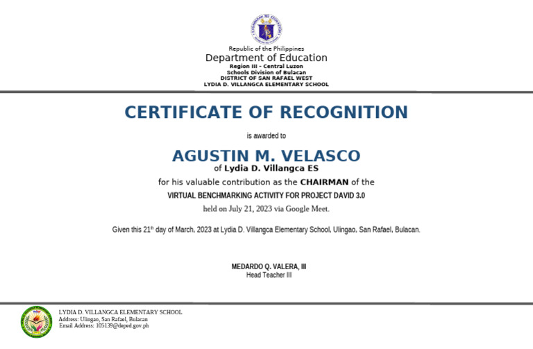 Certificate of Recognition Benchmark | PDF