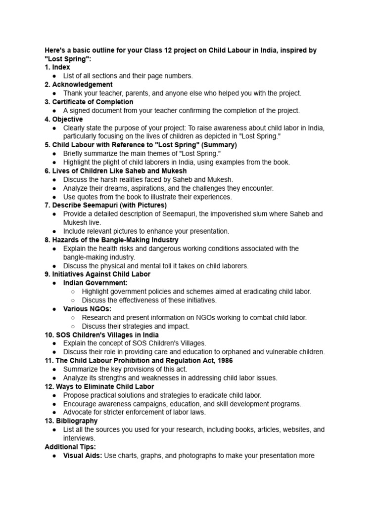 Child Labour Project Outline for Class 12 | PDF | Child Labour