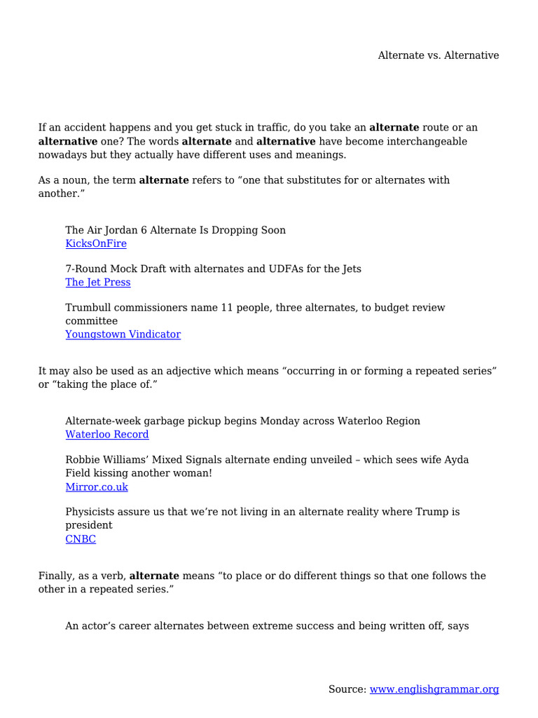 Alternate vs. Alternative | PDF