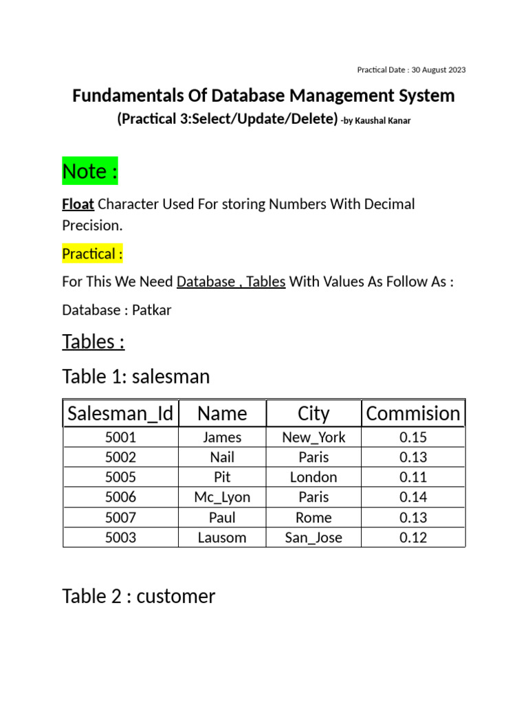 FDBMS Practical 3 | PDF