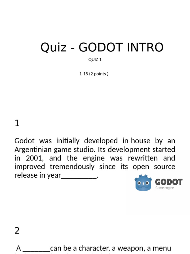 Quiz - Godot Intro | PDF | Computers | Technology & Engineering