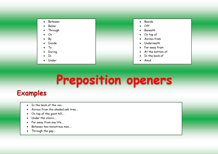 Preposition Openers Examples | PDF