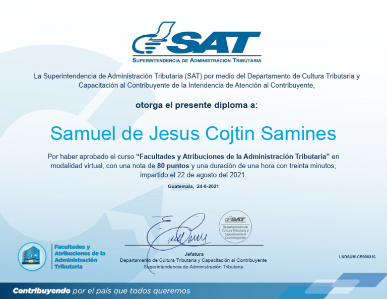 2 Certificate For Samuel de Jesus Cojtin Samines For - Facultades y ...