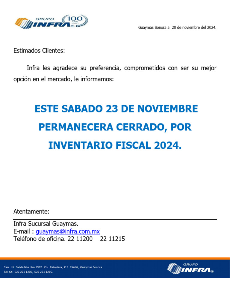 Memo Inventario Fiscal. 23 de Nov. 24 | PDF