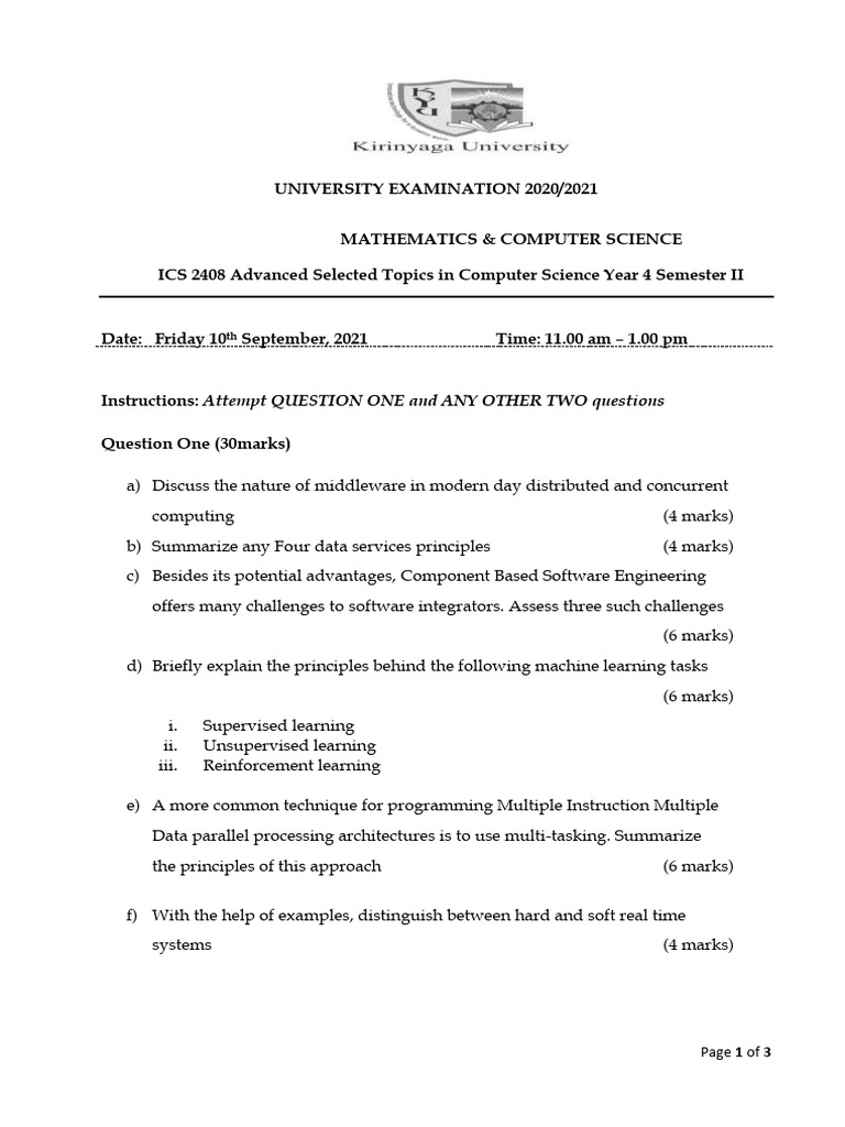 ICS 2408 Advanced Selected Topics in Computer Science Year 4 Semester II | PDF | Machine ...