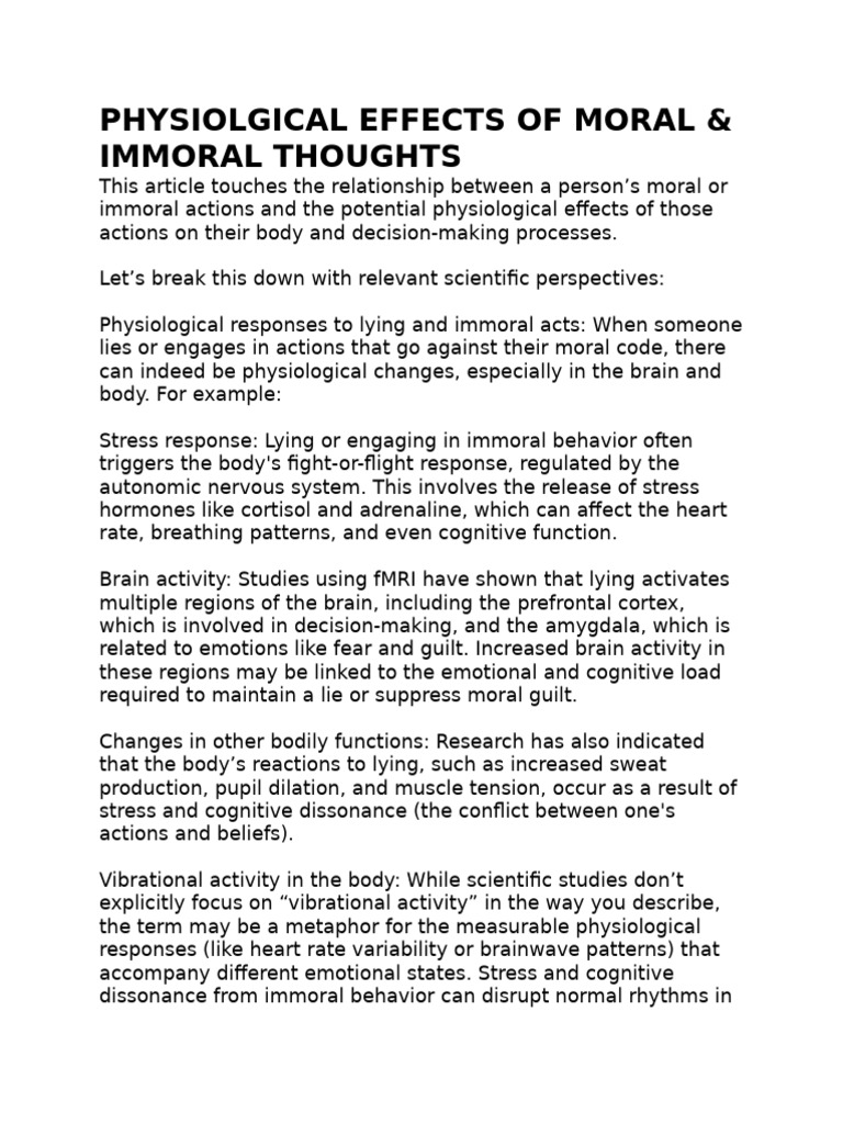 Physiolgical Effects of Moral & Immoral Thoughts | PDF | Stress ...