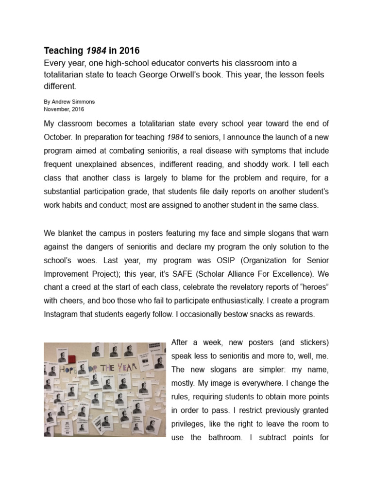Teaching 1984: A Classroom Experiment | PDF