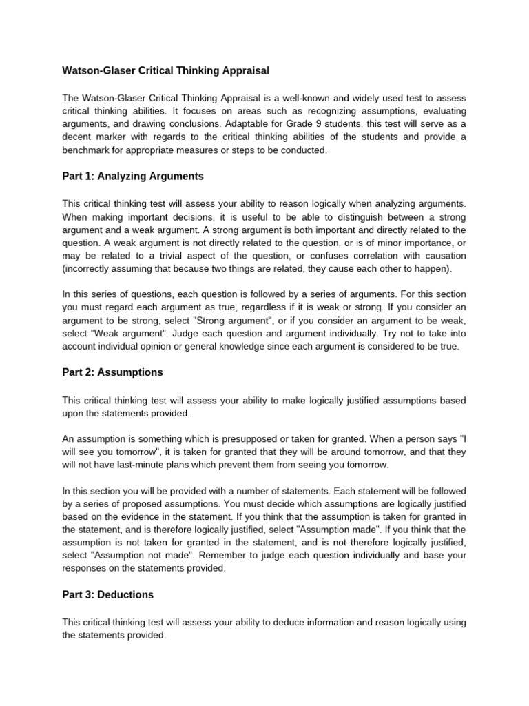 Critical Thinking Test | PDF | Critical Thinking | Argument Critical Thinking Test | PDF | Critical Thinking | Argument