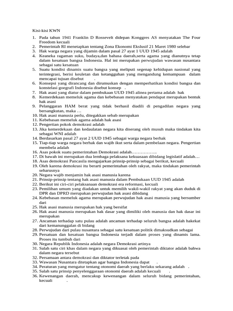 Husada Uts KWN Kisi-Kisi | PDF | Politik