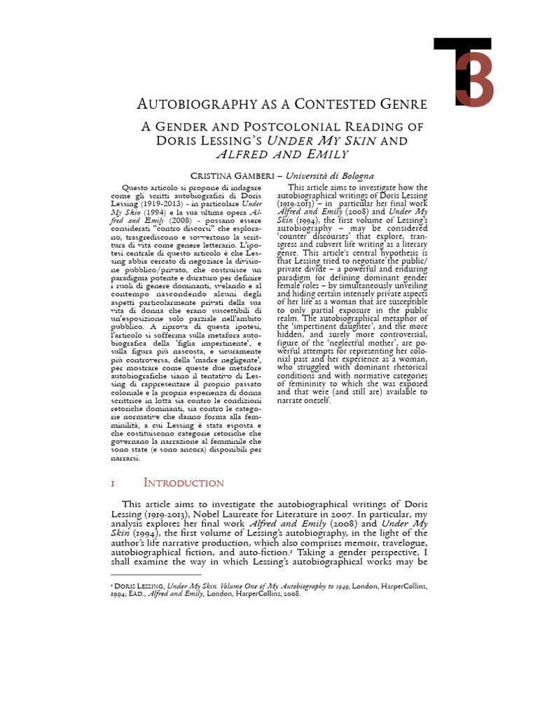 Autobiography As A Contested Genre | PDF | Feminism | Gender Studies