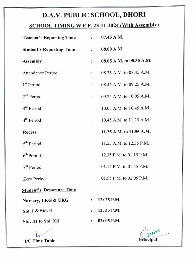 Bell Timing W.E.F 23.11.2024 | PDF | Language Arts & Discipline