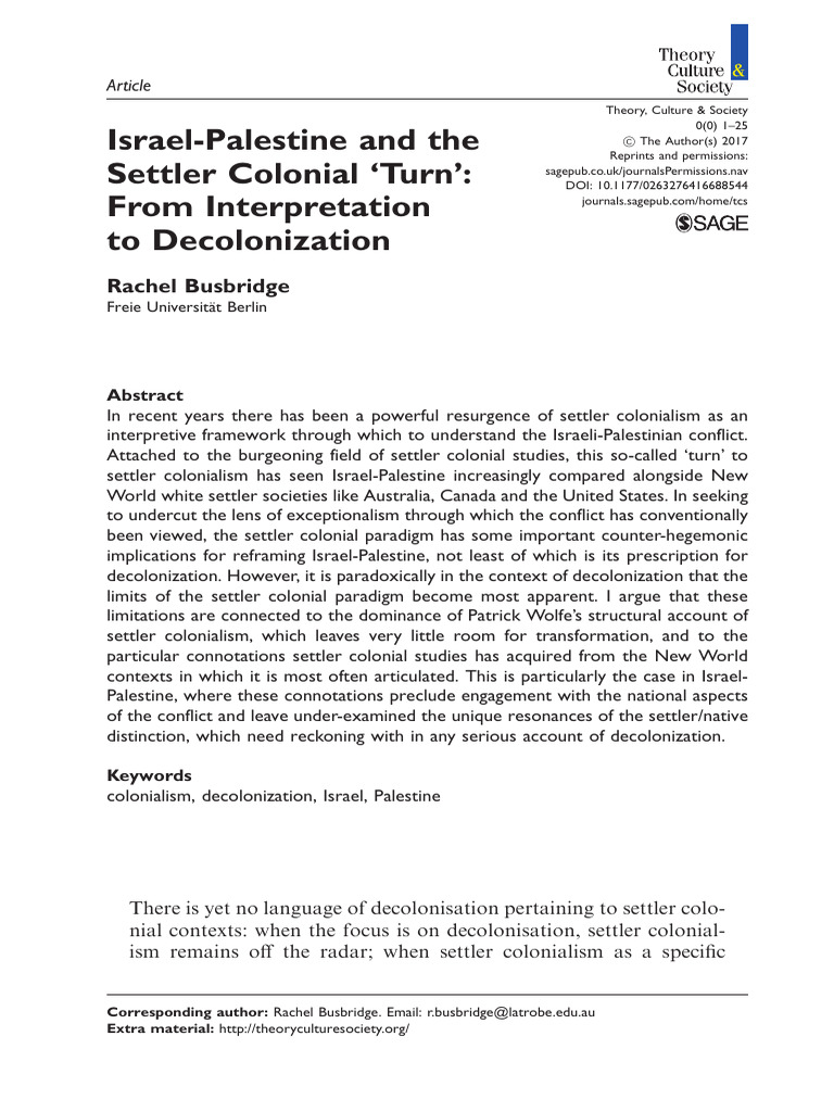 Busbridge-Israel-Palestine and The Settler Colonial Turn | PDF ...