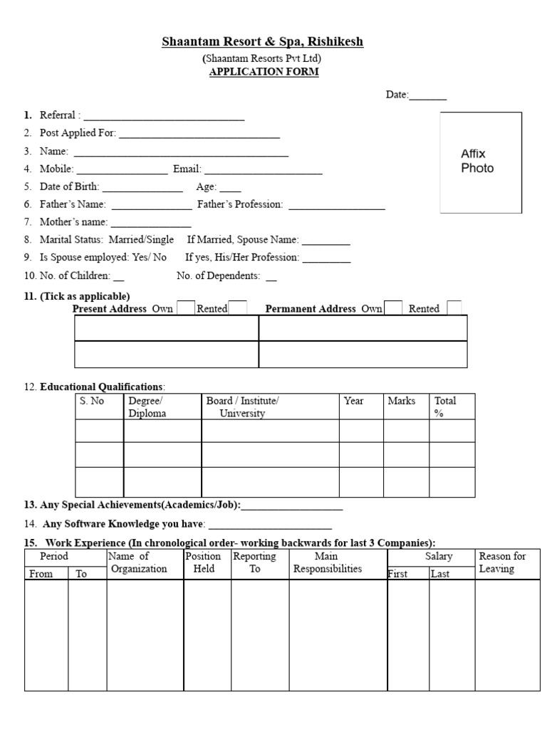 SRPL - Application Form | PDF