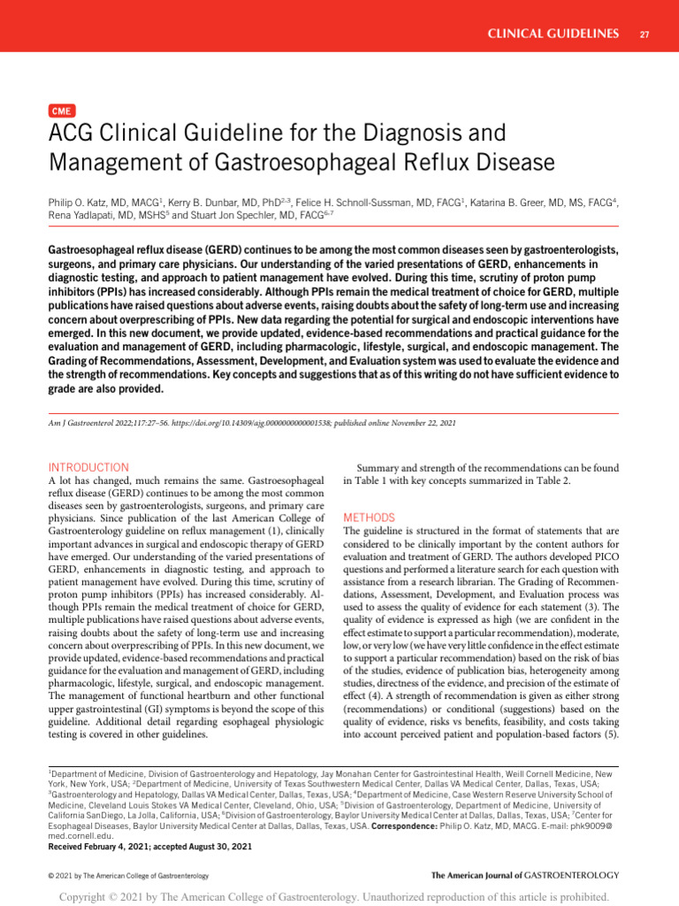Acg Clinical Guideline For The Diagnosis And.14 | PDF | Gastroesophageal Reflux Disease | Heartburn