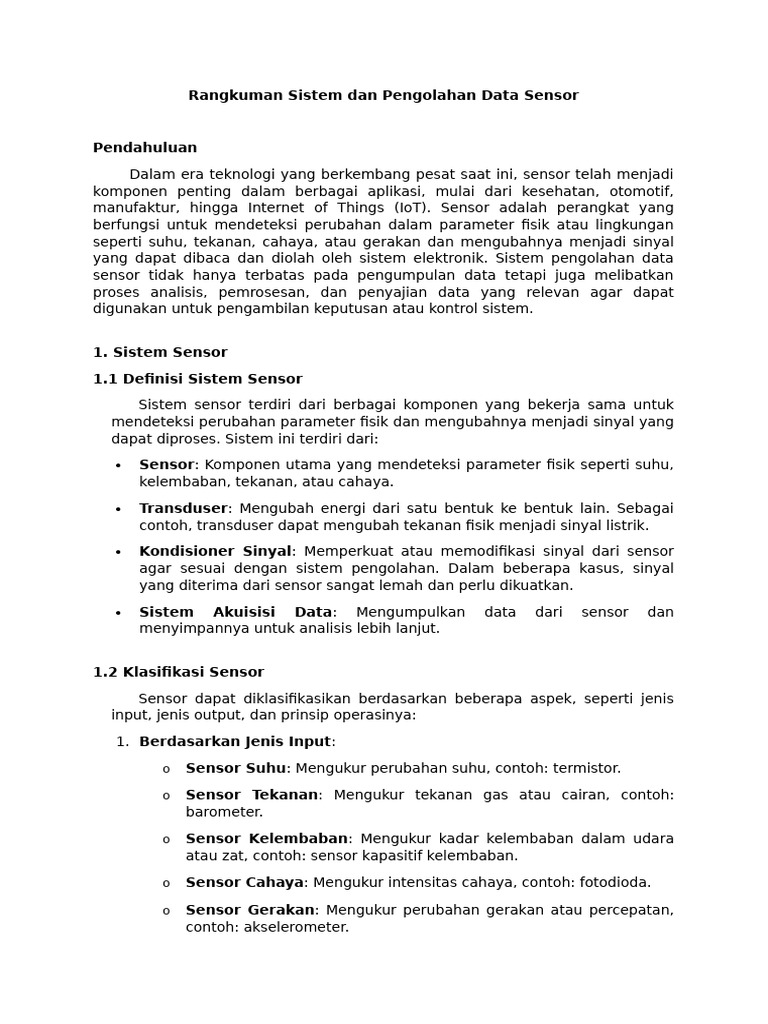 Rangkuman Sistem Dan Pengolahan Data Sensor | PDF